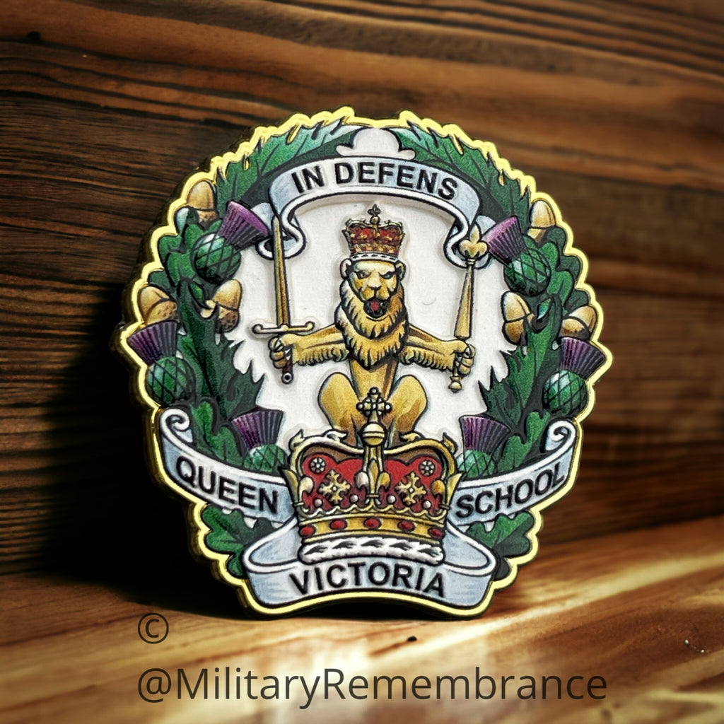 Queen Victoria School QVS Crest Lapel Pin – Military Remembrance Pins
