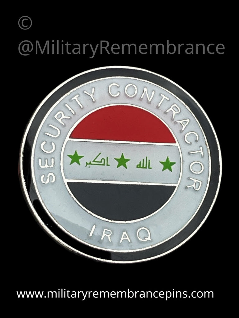 Security Contractor Iraq Round Lapel Pin – Military Remembrance Pins